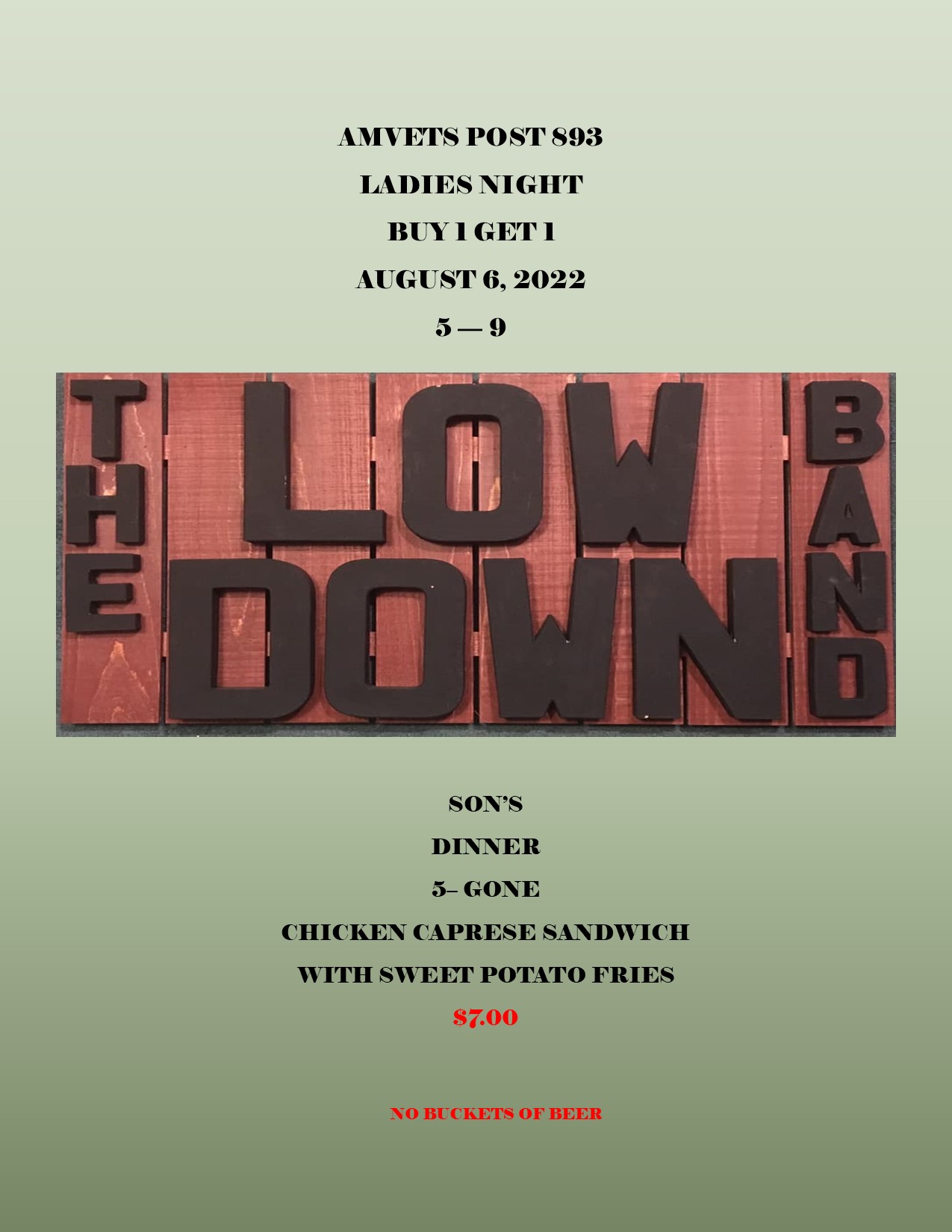 LOWDOWN BAND/LADIES NIGHT AUGUST 6, 2022 OPEN TO THE PUBLIC – AMVETS ...